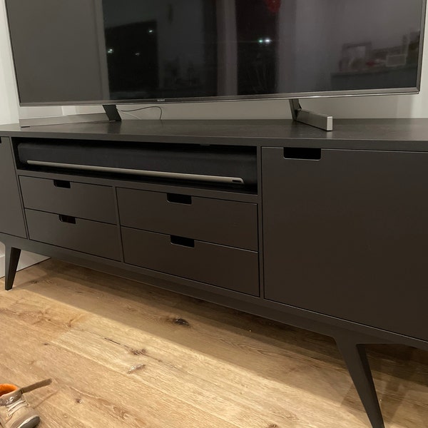 HEIM - Large Modern Black Front Sideboard - Stylish MCM Credenza Buffet ...