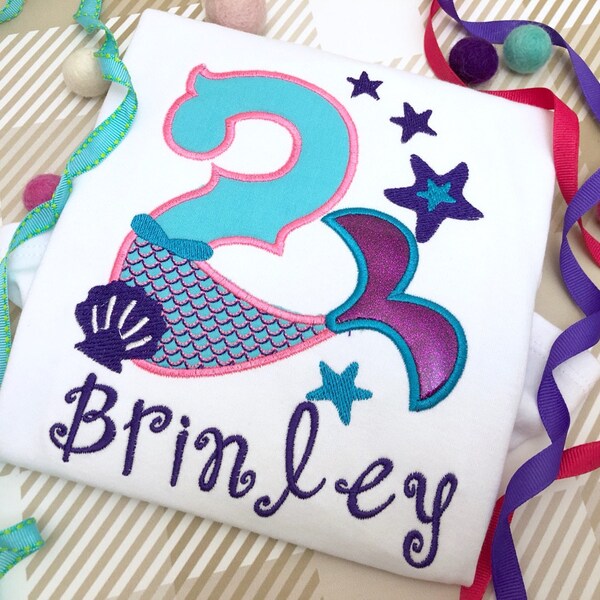 Mermaid Tail Birthday Number, Mermaid Number TWO 2 Applique, Mermaid ...