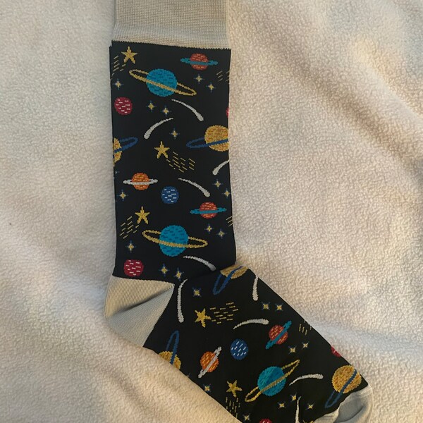 Space Galaxy Socks With Planets Groomsmen Gift Men's Mid Calf Socks ...