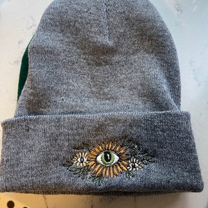 Floral Evil Eye Beanie Embroidered Beanie Boho Beanie Winter Hat ...