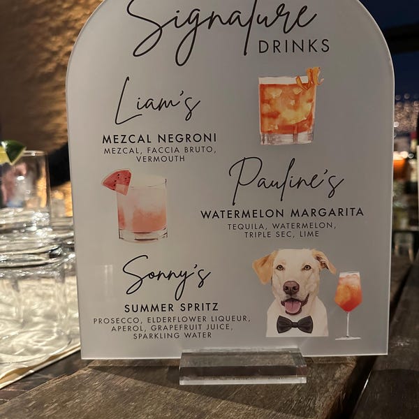 Custom Illustrated Pet Arched Bar Sign - Pet Bar Menu, Custom Wedding ...