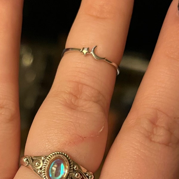 Moon and Star Ring, Sterling Star Ring, Moon Ring, Celestial Ring ...