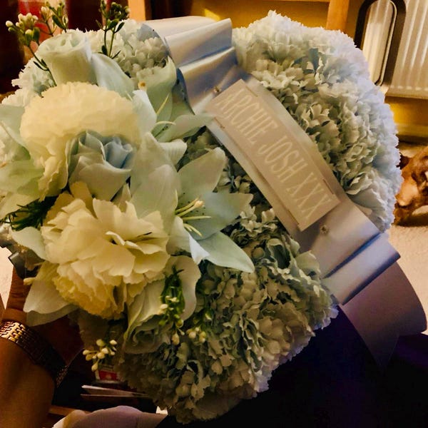 LARGE Baby Blue TEDDY BEAR Funeral Memorial Tribute Artificial Flowers ...