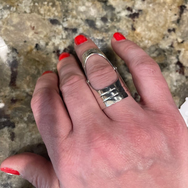 Full Finger Ring Finger Long Ring Long Finger Ring Sterling Silver Full ...