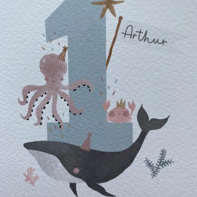 Sea Animals Birthday Card, Can Be Personalised, Ages 1-5 - Etsy