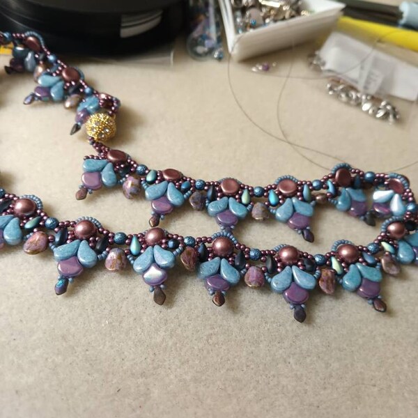 Venice Necklace -beading Tutorial - Irisduo Lentil Fire Polished Superduo Seed Beads - Beading ...