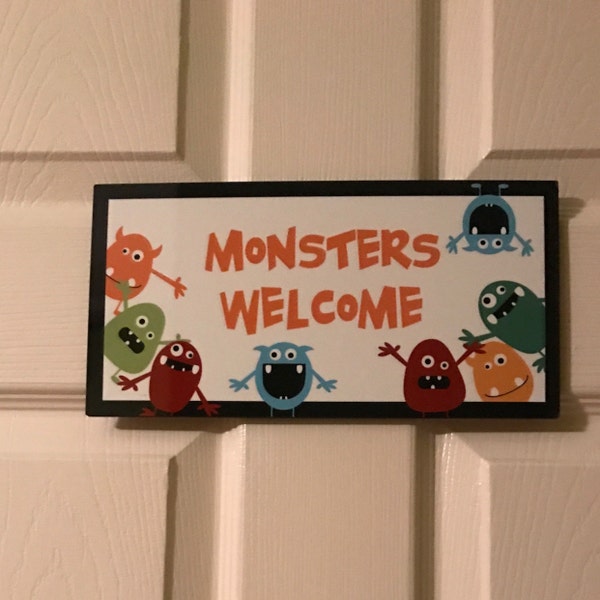 Personalized Kids Door Sign, Cute and Fun Colorful Monsters, Nursery ...