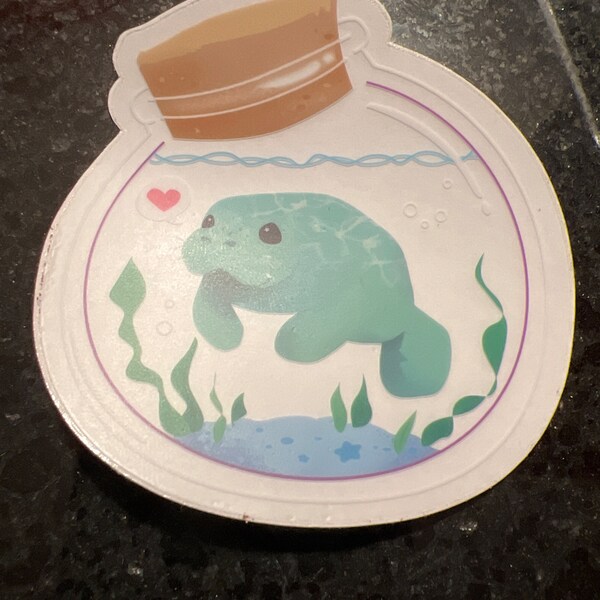 Manatee in a Bottle - Clear Waterproof Vinyl Sticker - Etsy