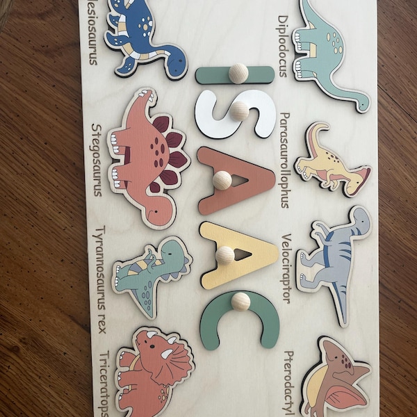 Dinosaur Name Puzzle | Dinosaur First Birthday Gift | Dinosaur Nursery ...