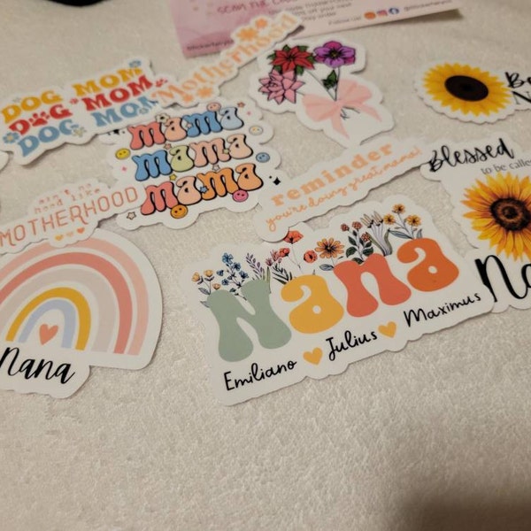Personalized Mama Sticker, Name Sticker, Floral Boho Sticker, Mom ...