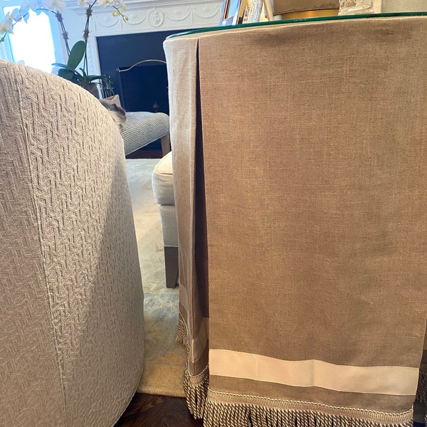 Custom LINEN Box Pleats Table Skirt, Round, Console Fringed Tablecloth ...