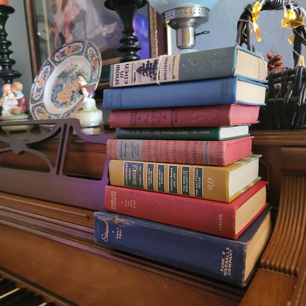 Set of 8 Vintage Books Mixed Decorative Customizable by Colors Aesthetic Décor Bookshelf Library ...