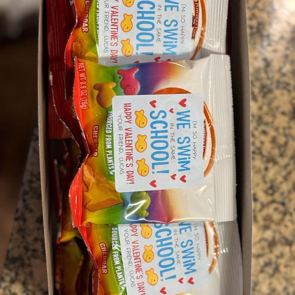 Classroom Valentine Stickers - Goldfish Cracker Valentines, so Happy We ...