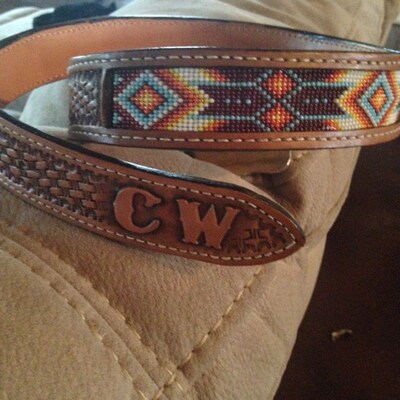 Western Leather Inlay Beaded Belt - Etsy