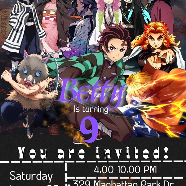 Printable Digital Birthday Card | Anime Birthday Invitation Kids ...