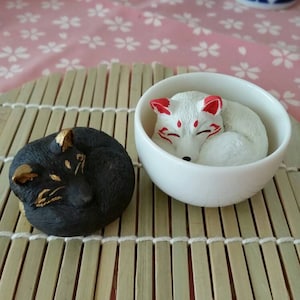 Tea Fox / Teacup Fox oinari Black Fox Handmade Resin Art, Animal ...