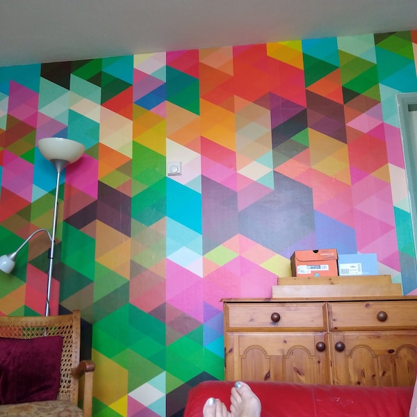 Geometric Multi Colour Wallpaper Mural, Geometric Colourful Shapes Wall ...