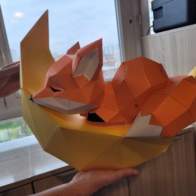 Fox Moon Papercraft PDF, SVG Template for Creating 3D Fox From Paper ...