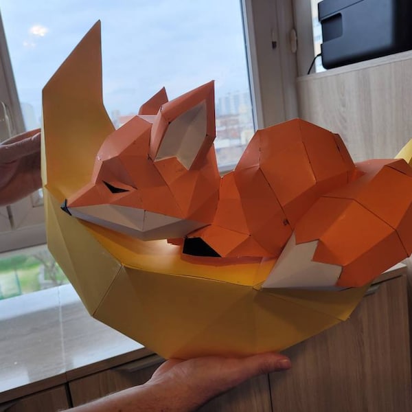 Fox Moon Papercraft PDF, SVG Template for Creating 3D Fox From Paper ...