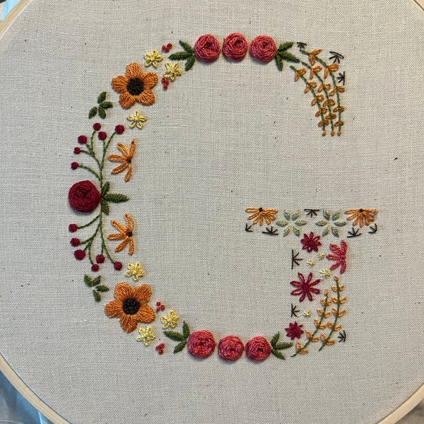 Floral Alphabet Letter B Hand Embroidery Pattern PDF Digital Download ...