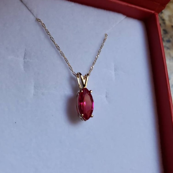 14kt Gold Ruby Necklace, Ruby Pendant, Marquise Necklace, July ...