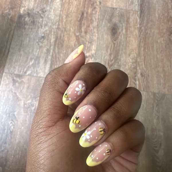 140 "honey and Bees" Kawaii Cute Honeybees Insects French Tips Press on ...