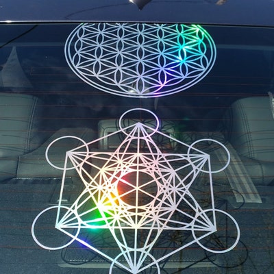 Metatron's Cube, Sticker, Window Decal, Prismatic Rainbow Gold or ...