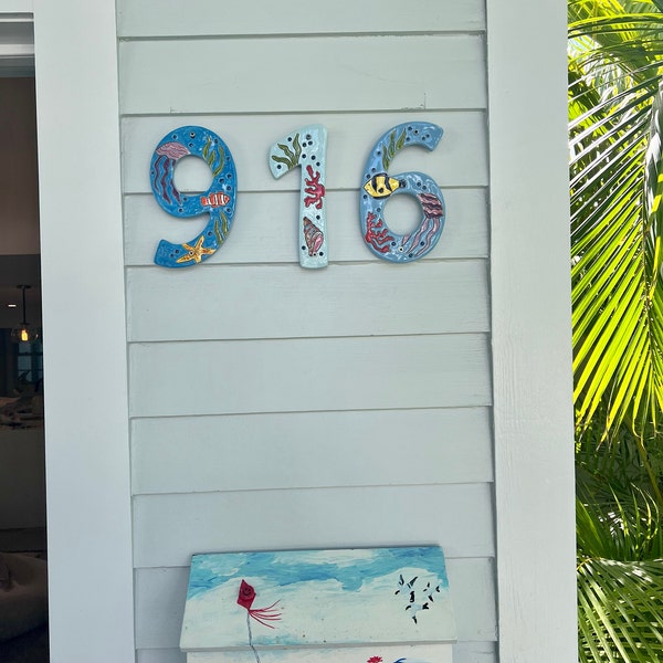 Custom House Numbers Tile With Tropical Fish, Coastal Address Sign ...