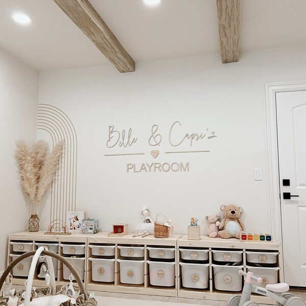 Personalised Playroom Sign – Wooden Wall Script Art, Custom Kids Room ...