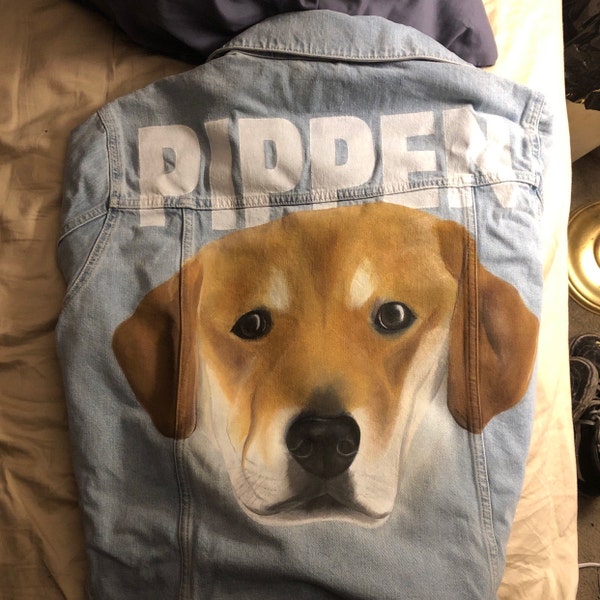 Adult Custom Pet Portrait Hand Painted Denim Jacket - Full Size ...