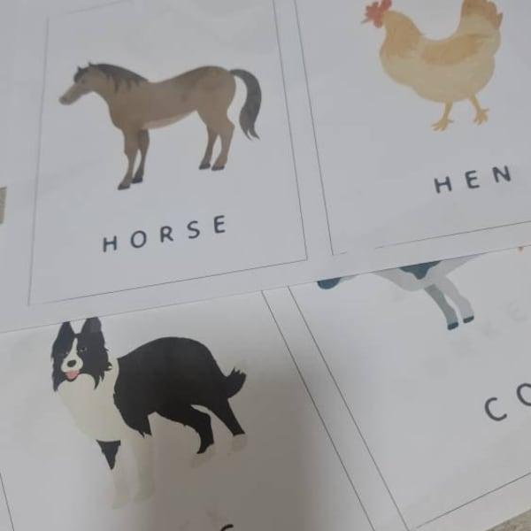 20 Farm Animals Cards, Montessori Flash Cards, Pre-school Cards ...