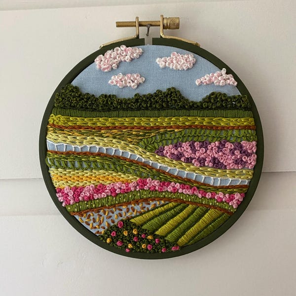 Abstract Green Fields Hand Embroidery Pattern - PDF Instant Download ...