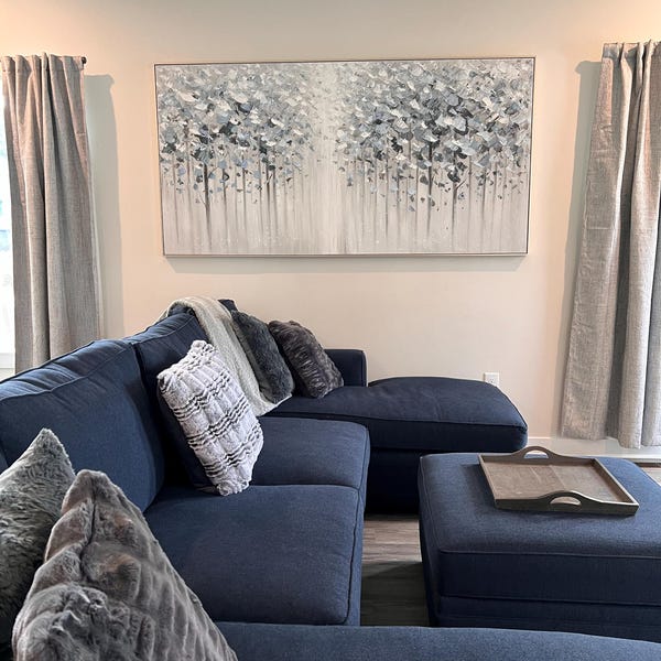 Large Blue Wall Art Navy Blue Painting Dark Blue Abstract Art Textured ...