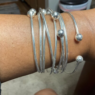 Thick West Indian Bangles, Set of 9 Bangles, 10mm Ball Silver Bangles, Boho Stacking Bangles ...