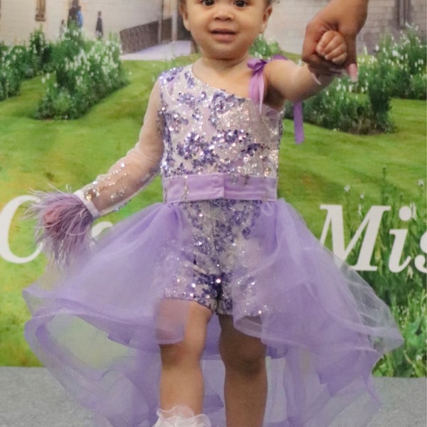 Lavender Lilac Pageant Fun Fashion Outfit With One Sleeve Romper and ...
