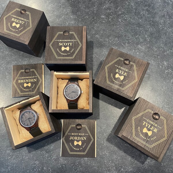 Set of 6 Groomsmen Watches, Groomsmen Gifts Engraved Wood Watch ...