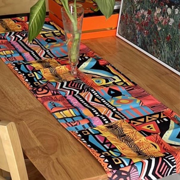African Mucloth Table Runner, Ethnic Geometric Table Runner, Mudcloth ...