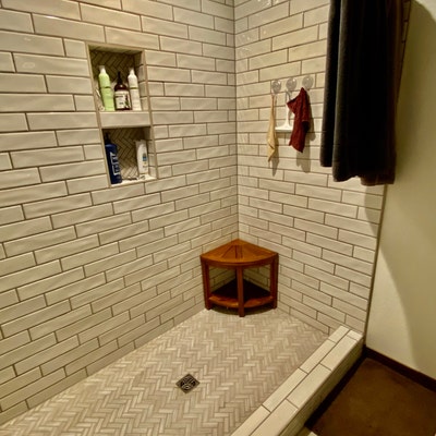 Teak Corner Shower Bench Seat for Bathroom Waterproof Shower Stool ...