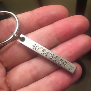 Custom Coordinates 4 Sided Bar Keychain, Custom Four Sided Bar Key ...