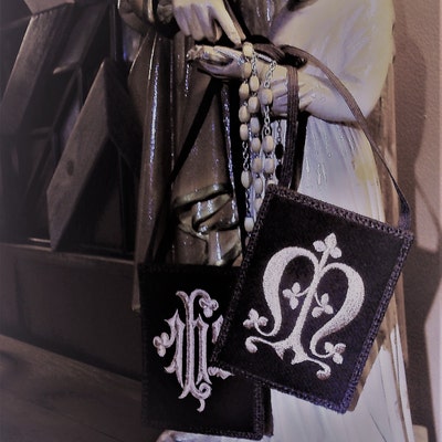 MANTLE OF MARY® Third Order Ceremonial Brown Scapulars Carmelite Crest ...