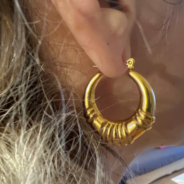 Large Gold Square Earring Gold Square Studs Earring 90s Style Textured ...