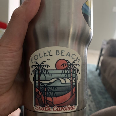 Sticker, Folly Beach, South Carolina, Palm Trees & Beach Scene, Lantern ...