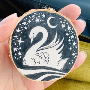 Swan Christmas Ornament | Original Drawing on Birch Wood - Etsy