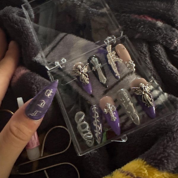 G59 Suicideboys Greyday Blue Chrome Angel Press on Nails | Custom ...
