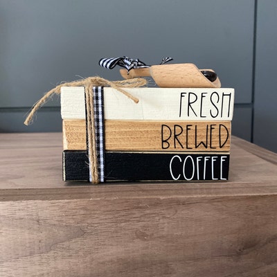Coffee Mini Wood Book Stack With Scoop/ Coffee Bar/ Tier Tray Decor ...