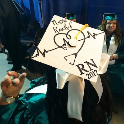 Custom Nurse With Heart Stethoscope and EKG Line Graduation Cap ...