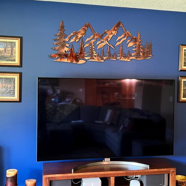 Copper Plated Metal Art Scene - Trees and Mountains - Etsy