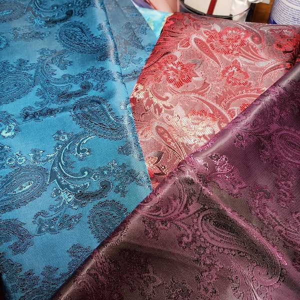 Red Black Floral Paisley Lining Fabric Jacquard / Ships From USA Sold ...