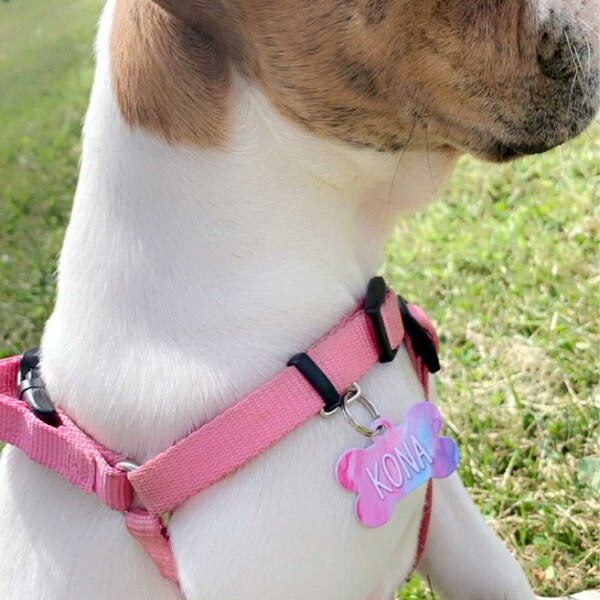 Pink Watercolor Pet ID Tag, Personalized Pet Tag, Cat ID Tag, Dog Name ...