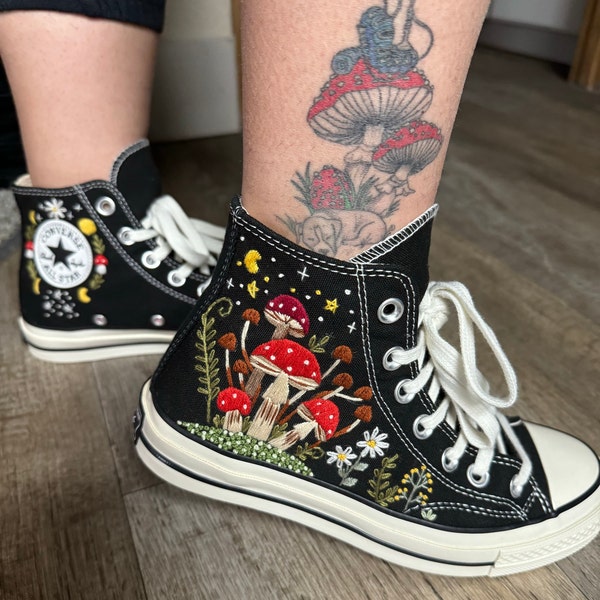 Embroidered Converse Mushroom and Frog, Converse High Tops Chuck Taylor ...